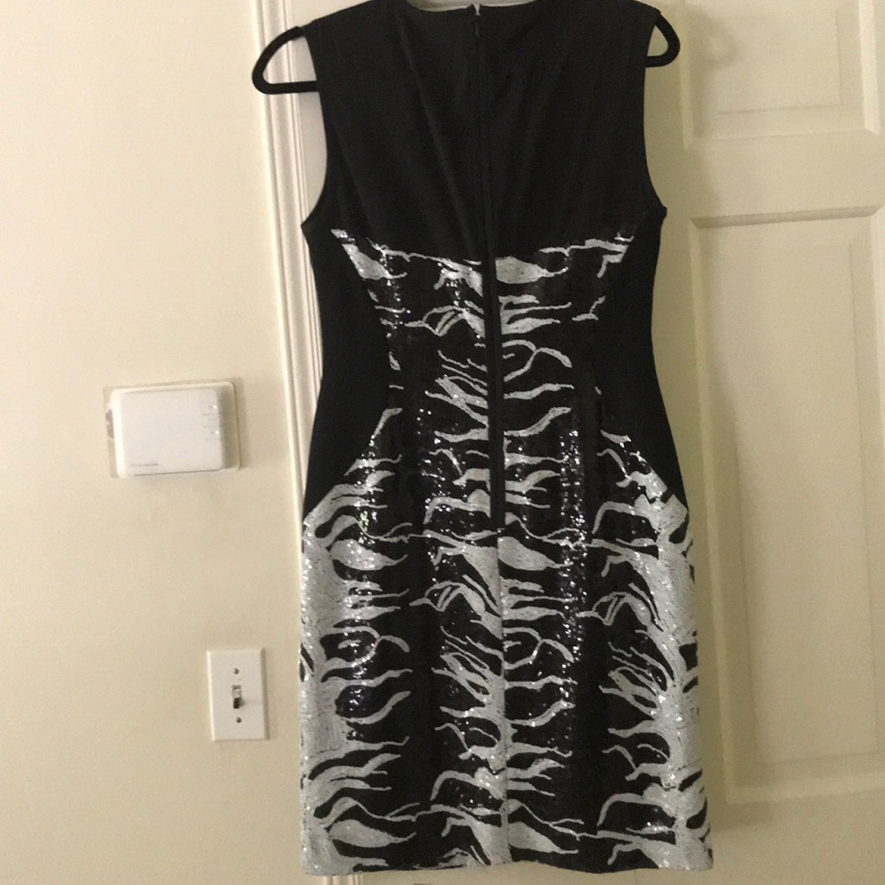 Reiss Black And White Sequin Zebra Pattern Dress - Gem
